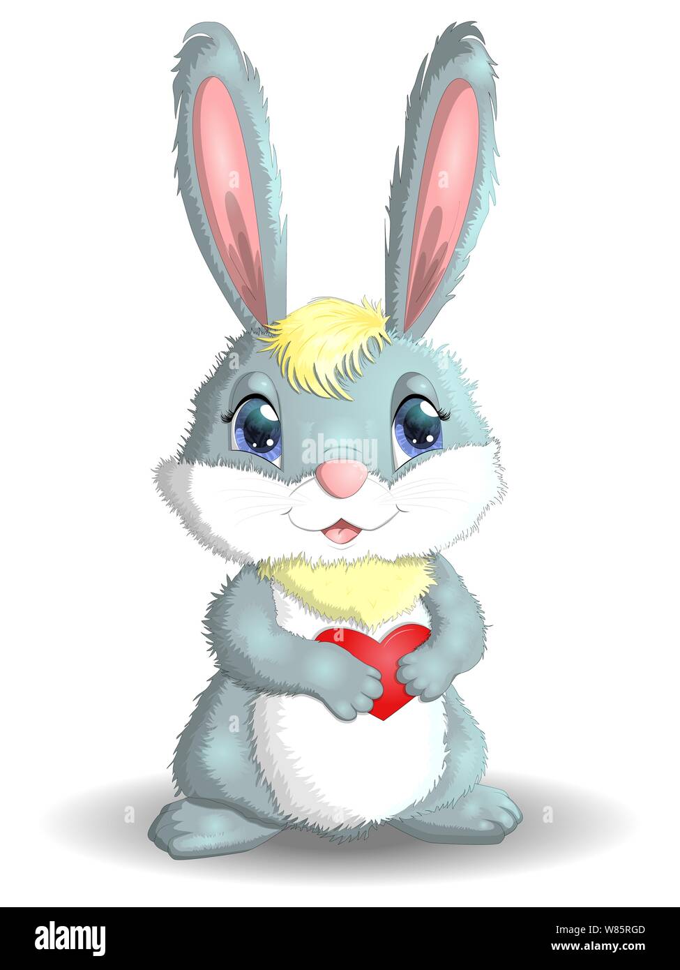 Cute Cartoon gray Rabbit with red heart Stock Vector Image & Art - Alamy