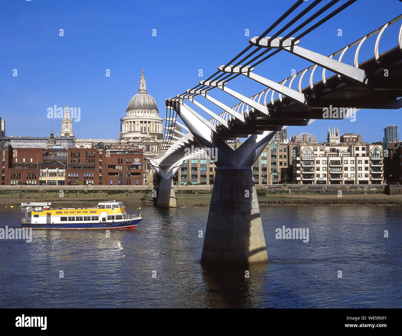 Tour boat pedestrian modern architecture river thames london mil hi-res ...