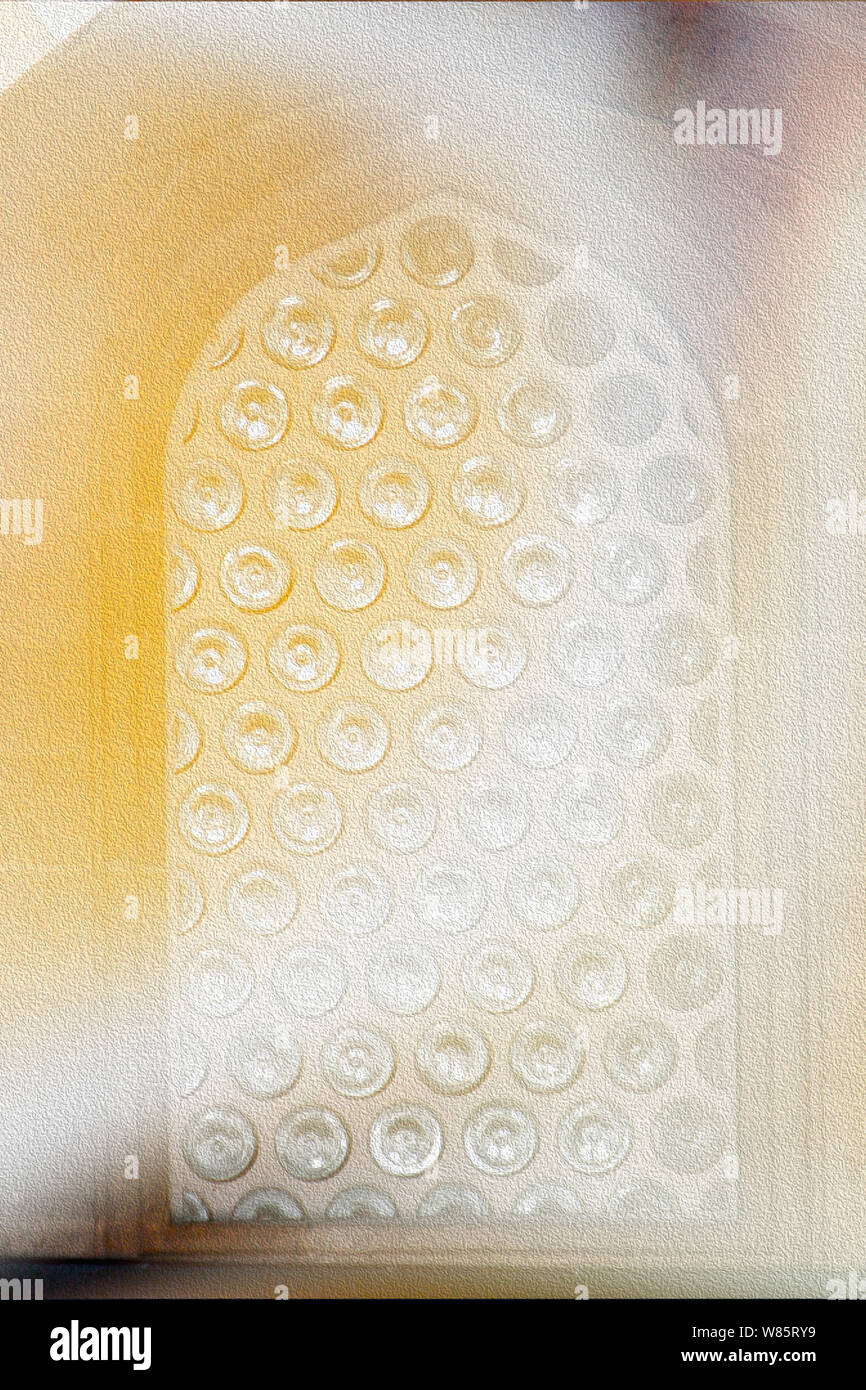 Medieval Ottoman mosque window detail with traditional round glasses ...