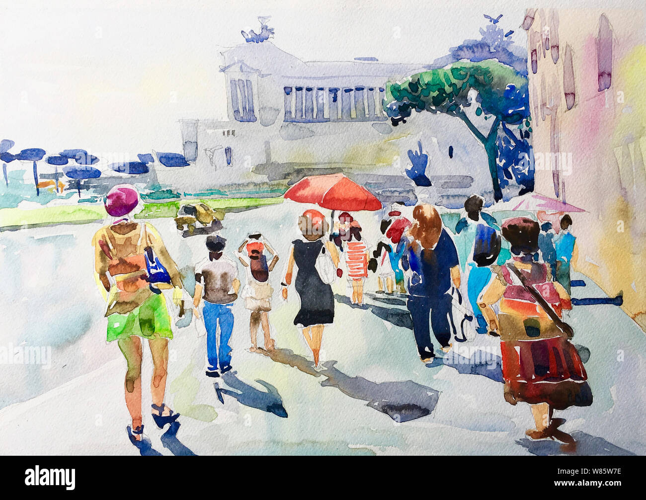 watercolor painting of Rome, Italy in summer time Stock Photo - Alamy