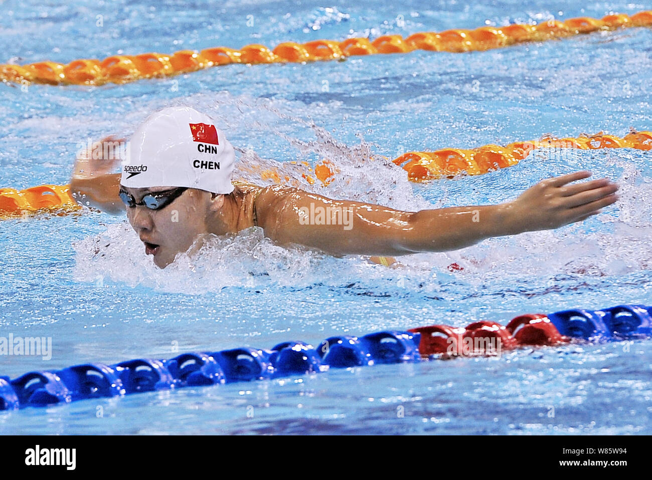 Chinese swimmer Chen Xinyi competes in a swimming competition in Fuzhou ...