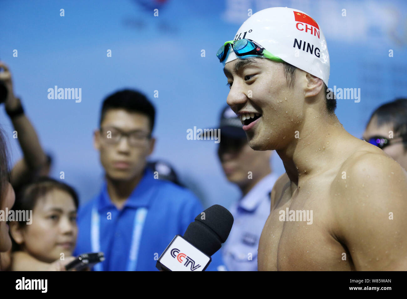 --FILE--Chinese world swimming champion Ning Zetao is interviewed after ...