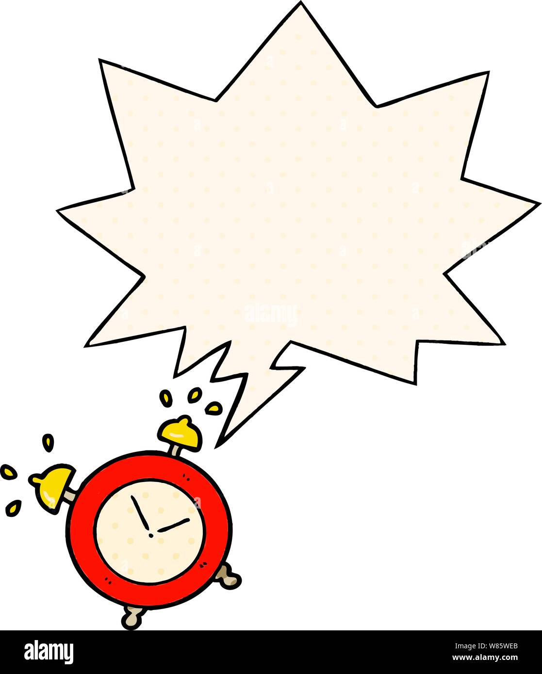 cartoon ringing alarm clock with speech bubble in comic book style ...