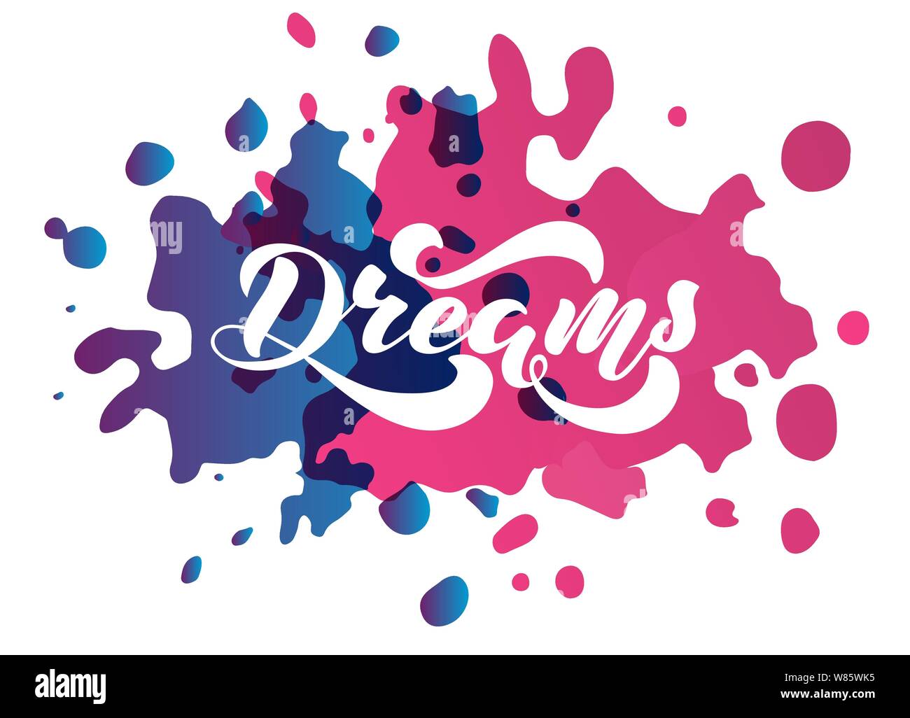 Hand lettering - Dreams. Vector. White text on dark blue and red ...