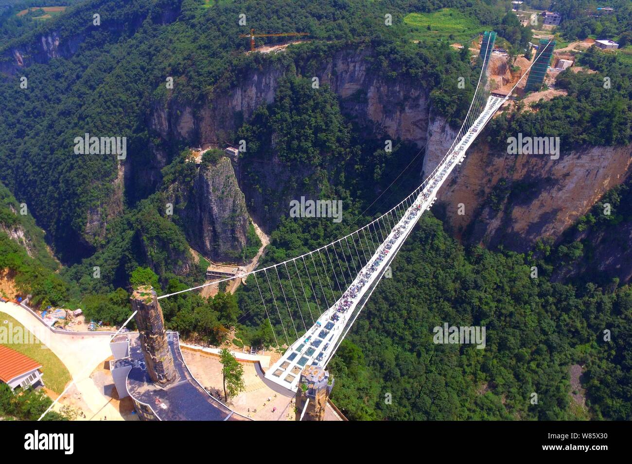 Aerial view of the world's longest and highest glass-bottomed bridge ...