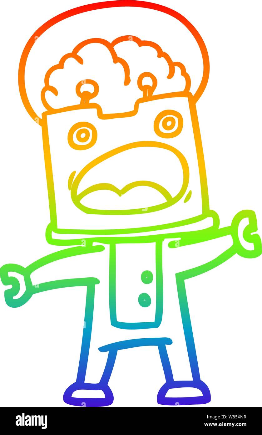 rainbow gradient line drawing of a cartoon robot Stock Vector Image ...