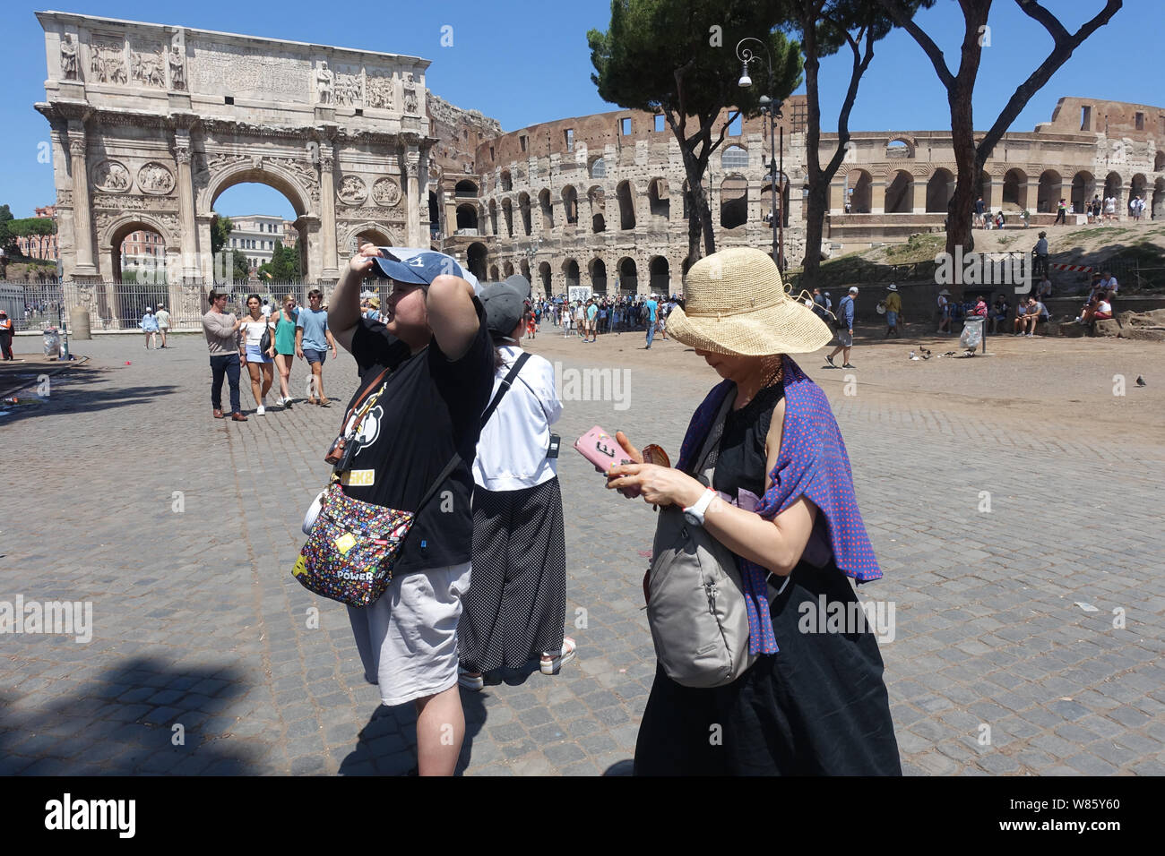 Romem, Italy - August 2019 - Tourists sightseeing the area next to ...