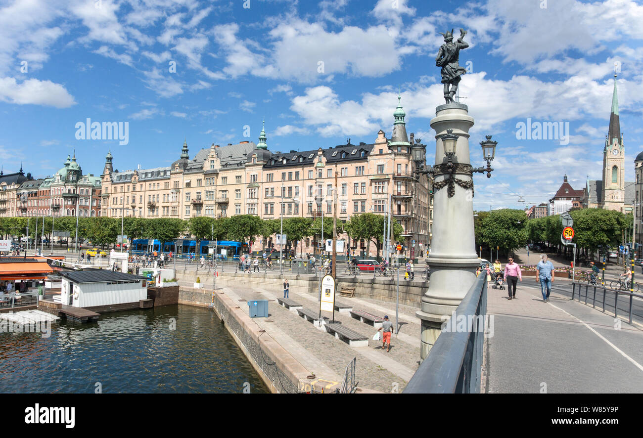 Stockholm.Sweden. The Djurgardsbron Bridge with a statue of Heimdal a ...