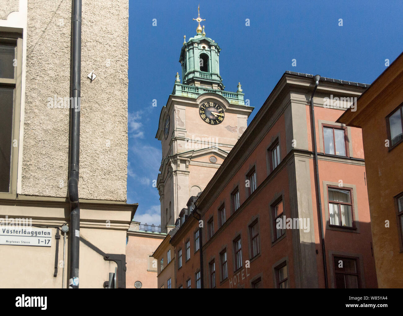 Stockholm.Sweden.Church of St.Nicholas from Storkyrkobrinken Street ...