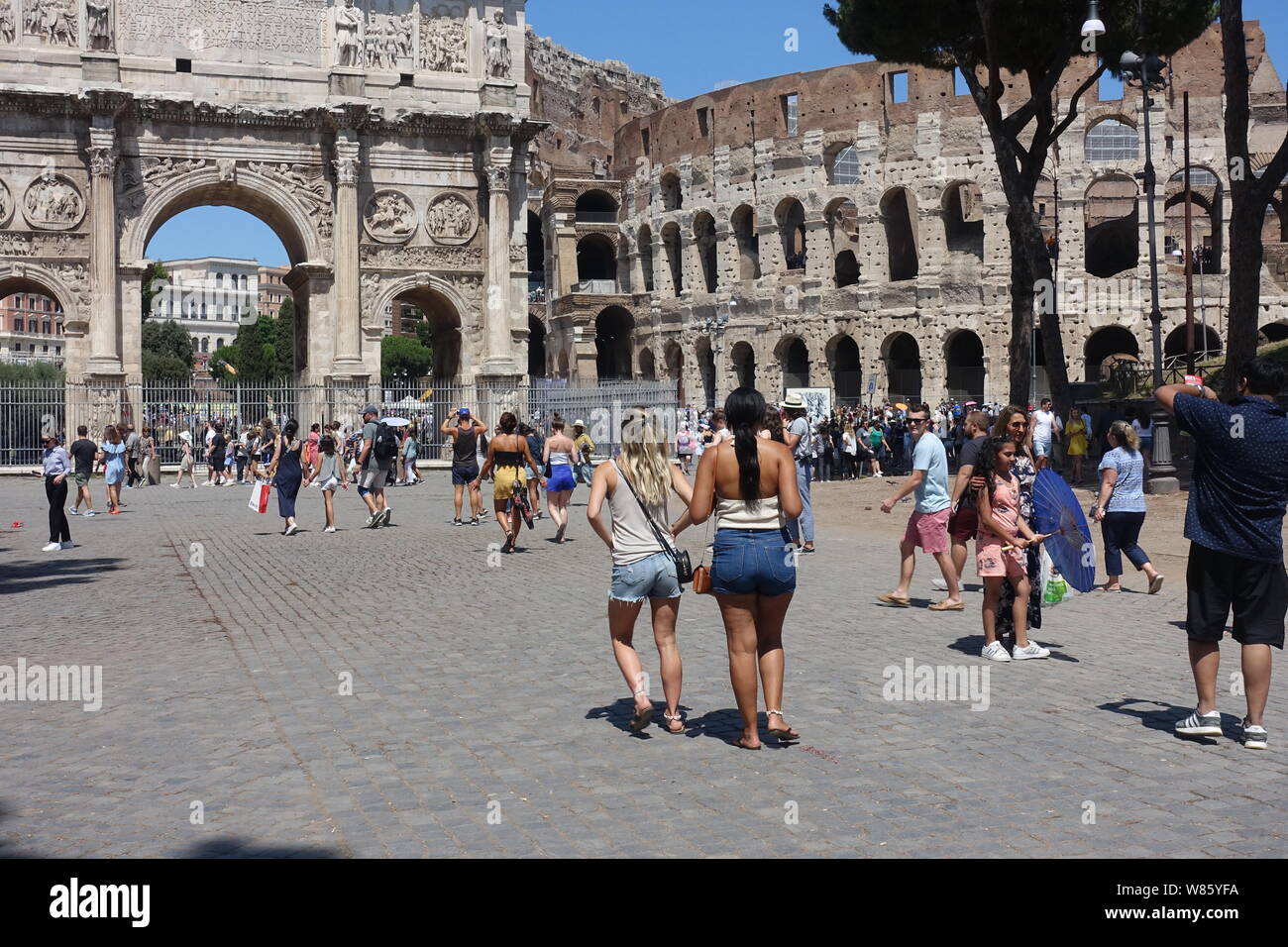 Romem, Italy - August 2019 - Tourists sightseeing the area next to ...