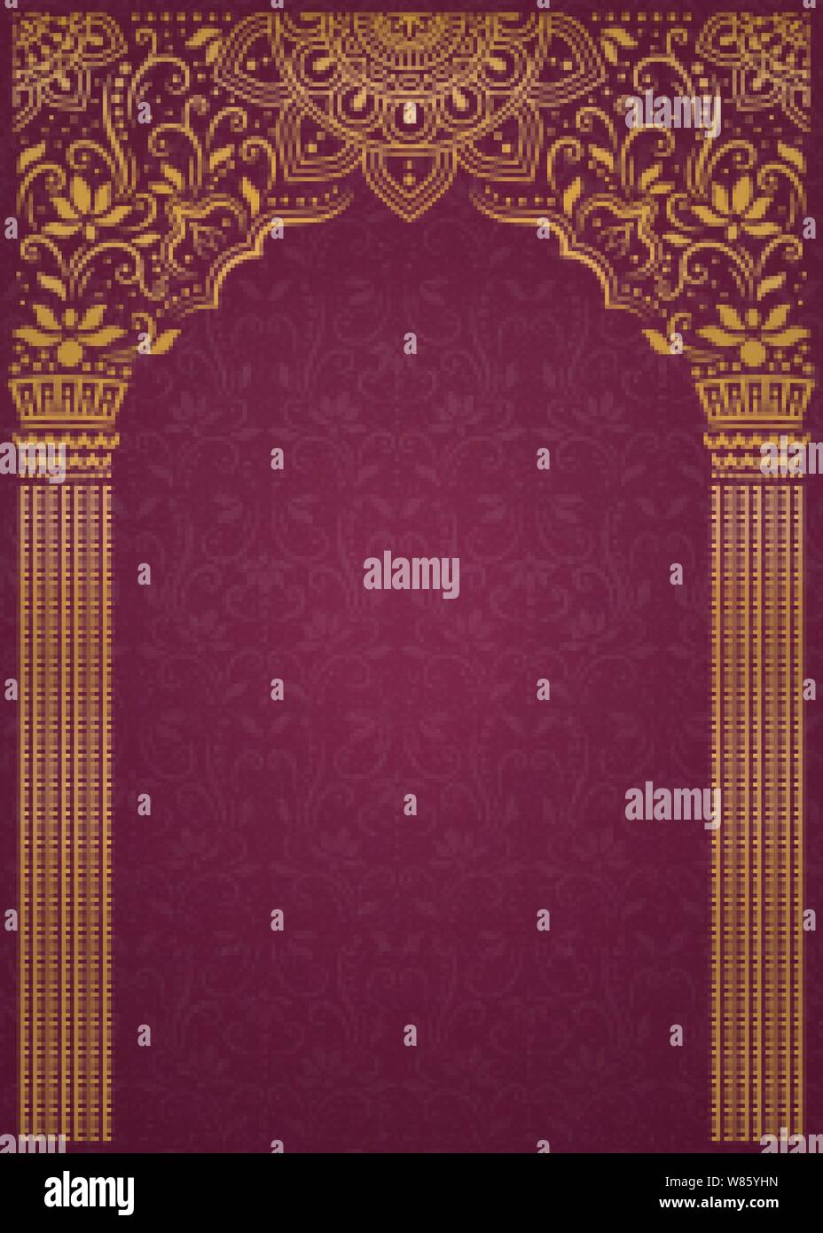 Elegant golden arch and pillar on burgundy red background Stock Vector ...