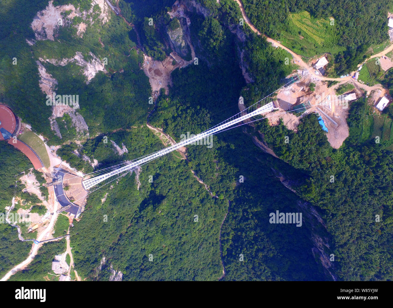 Aerial view of the world's longest and highest glass-bottomed bridge ...