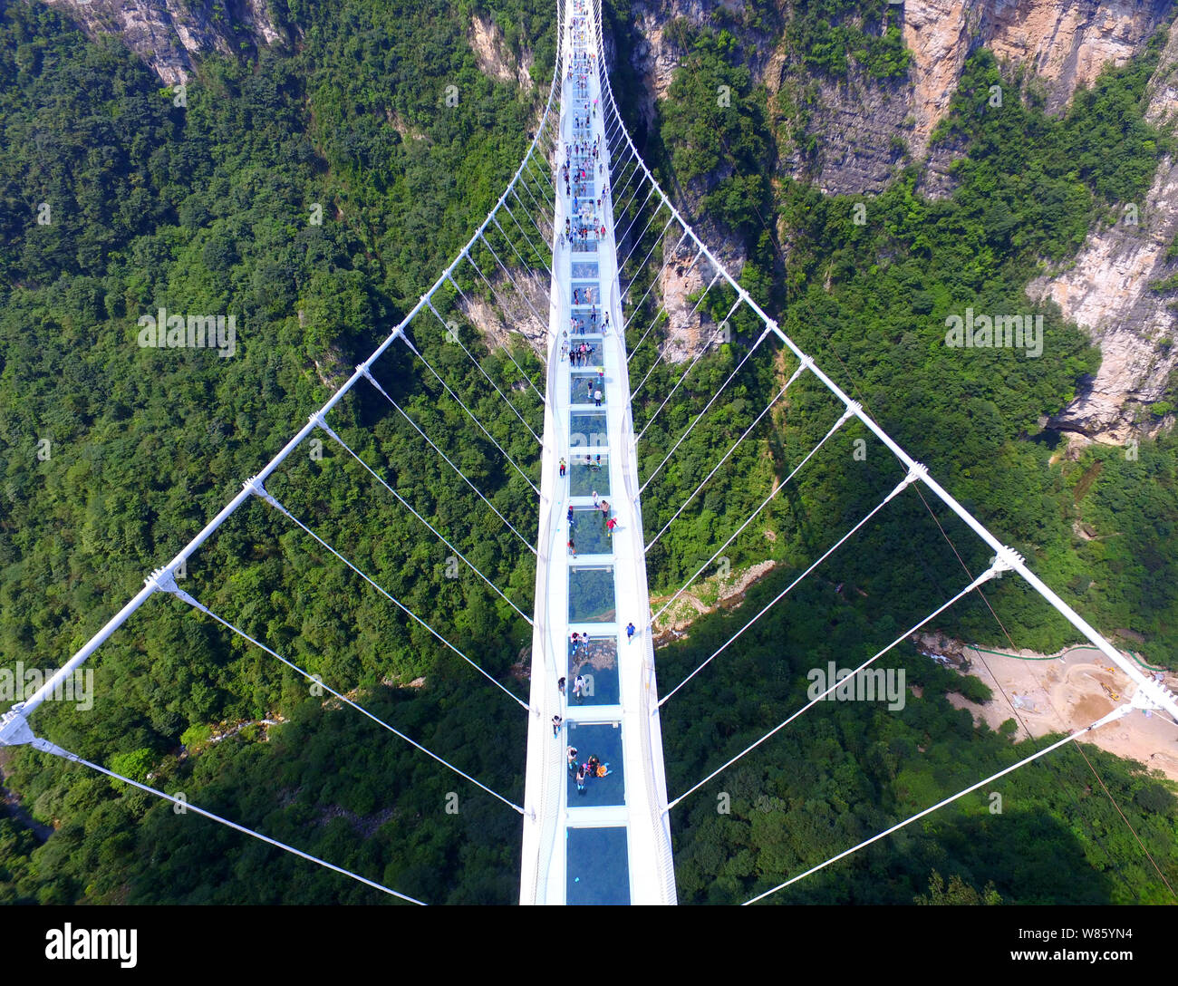 Aerial view of the world's longest and highest glass-bottomed bridge ...