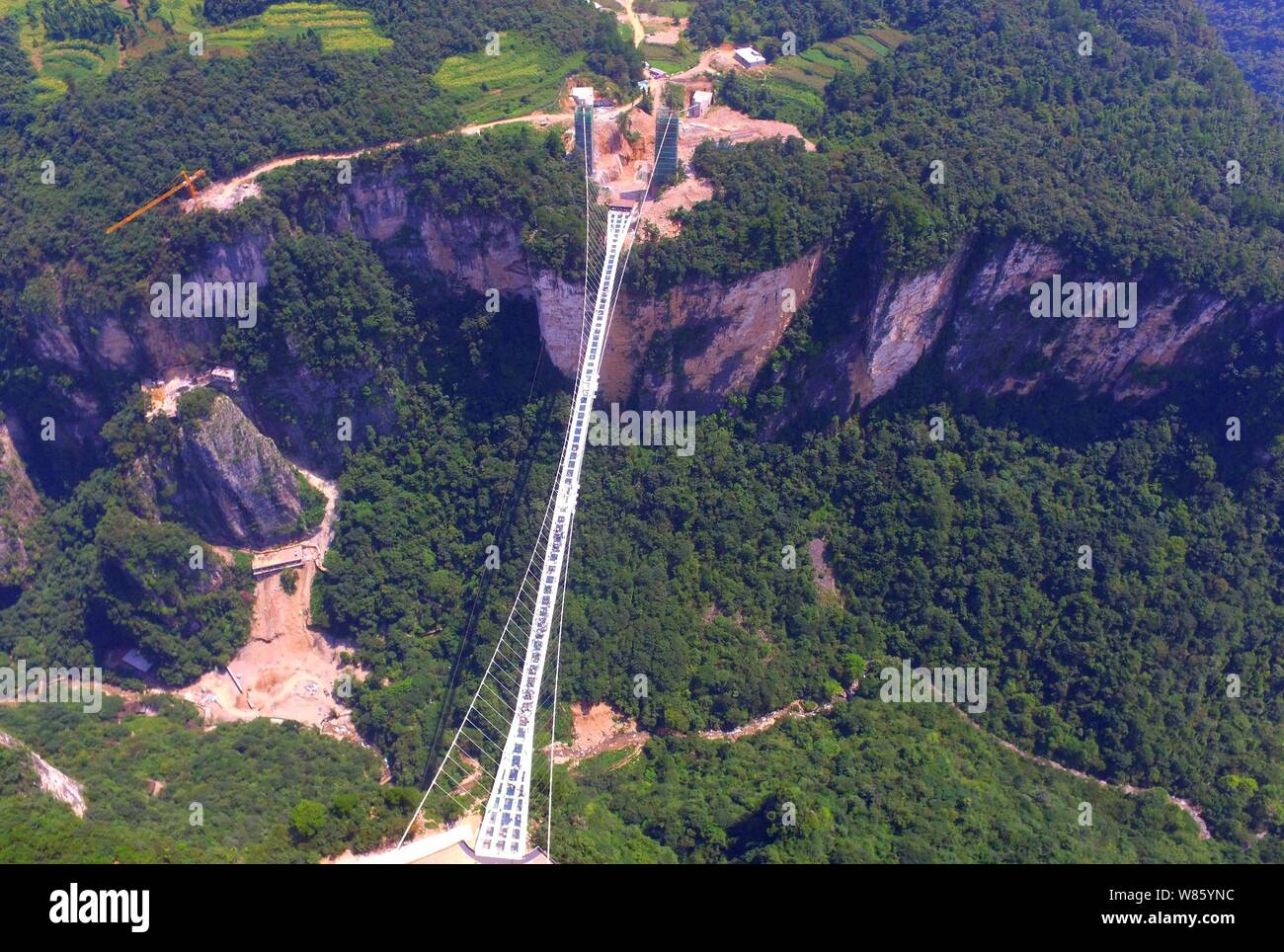 Aerial view of the world's longest and highest glass-bottomed bridge ...