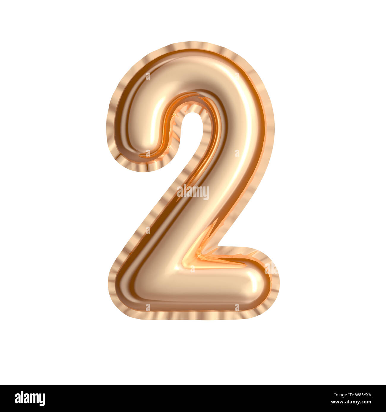 Golden color balloon number 2 isolated on white background, 3d ...