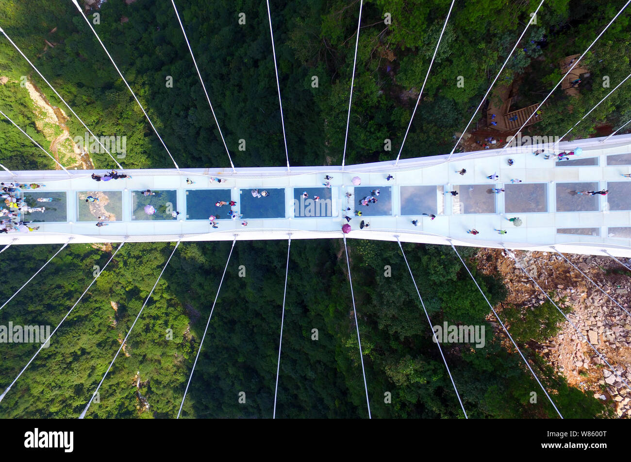 Aerial view of the world's longest and highest glass-bottomed bridge ...