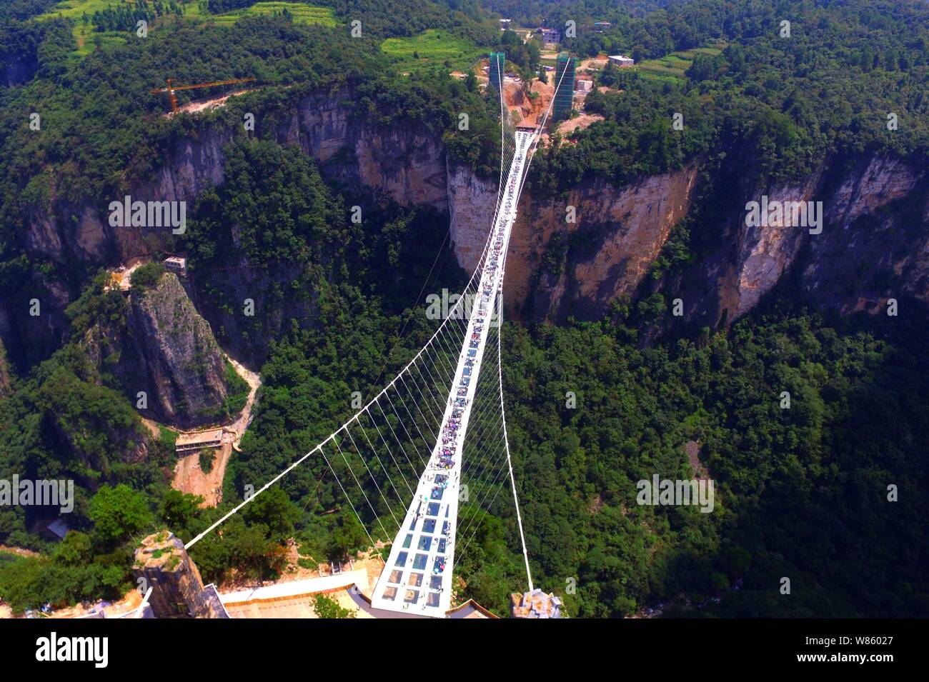 Aerial view of the world's longest and highest glass-bottomed bridge ...