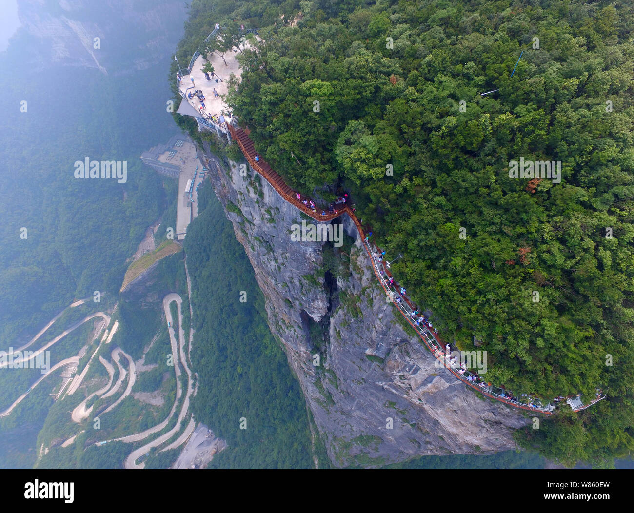 Aerial view of the 100-meter-long and 1.6-meter-wide glass skywalk ...