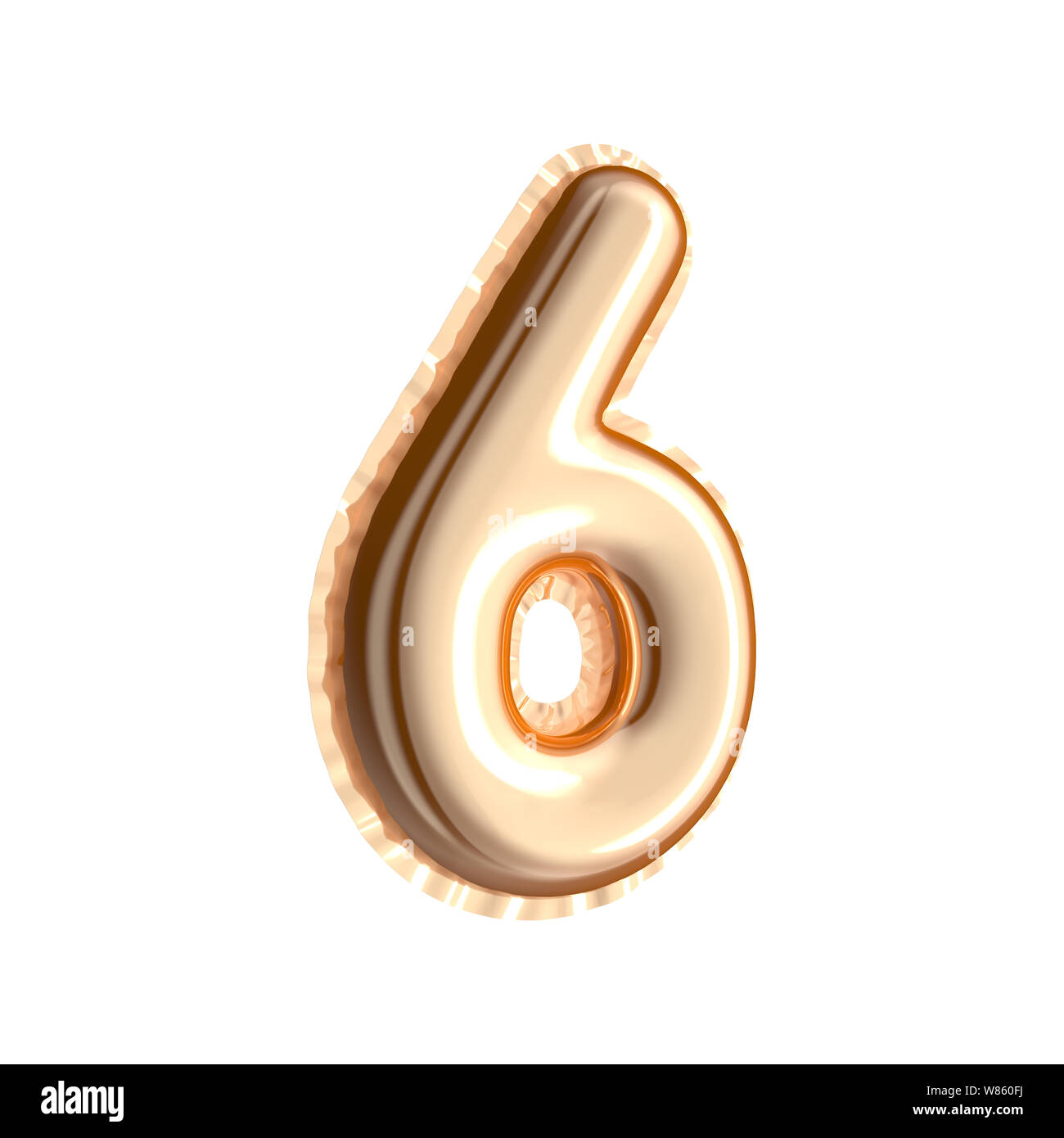 Golden color right tilt balloon number 6 isolated on white background ...