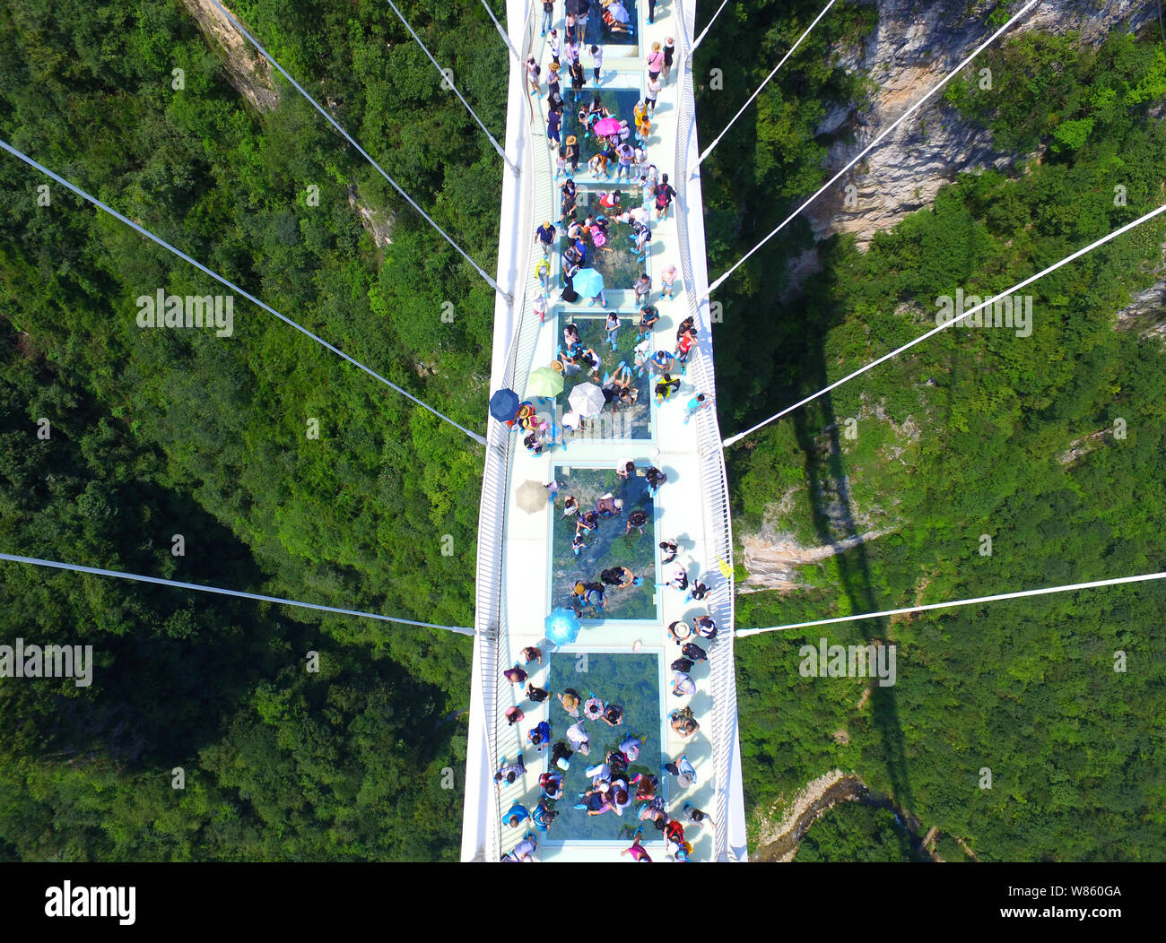 Aerial view of the world's longest and highest glass-bottomed bridge ...
