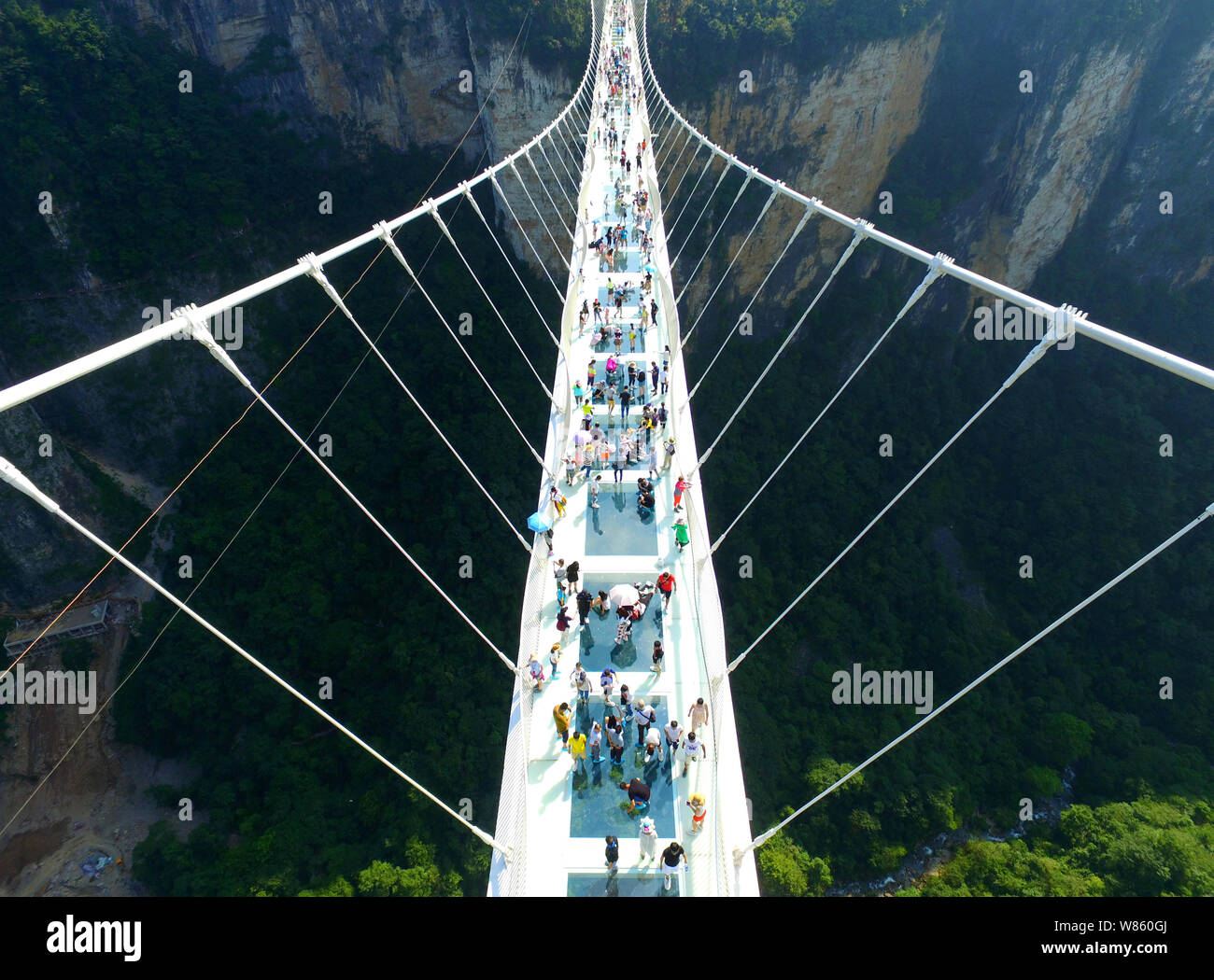 Aerial view of the world's longest and highest glass-bottomed bridge ...