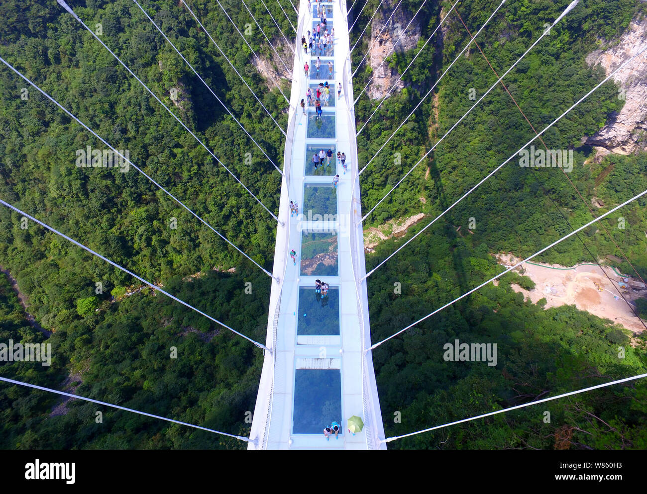 Aerial view of the world's longest and highest glass-bottomed bridge ...