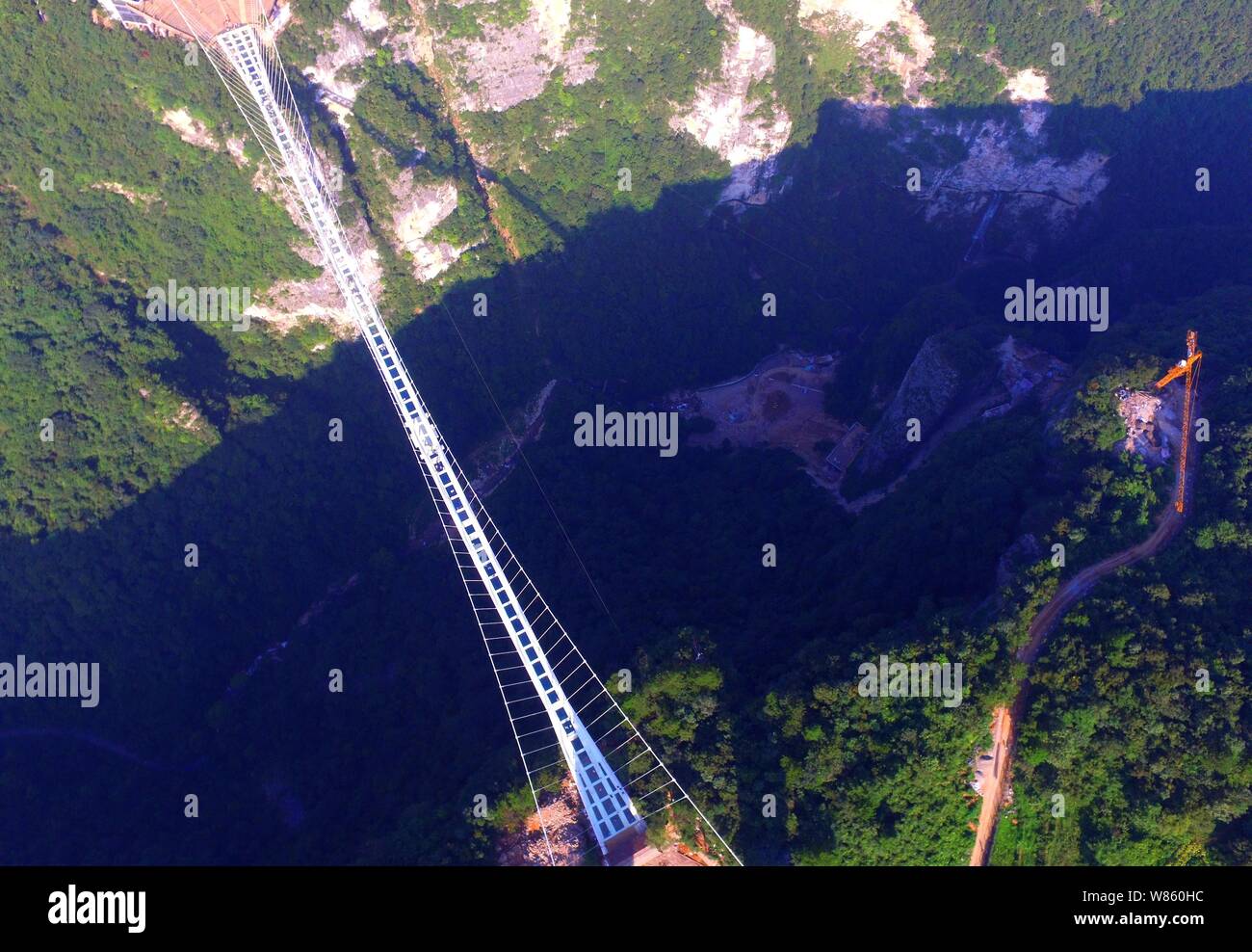 Aerial view of the world's longest and highest glass-bottomed bridge ...