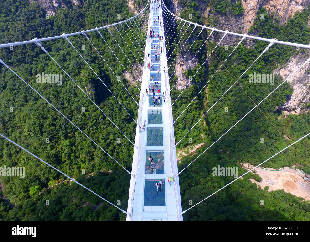 Aerial view of the world's longest and highest glass-bottomed bridge ...