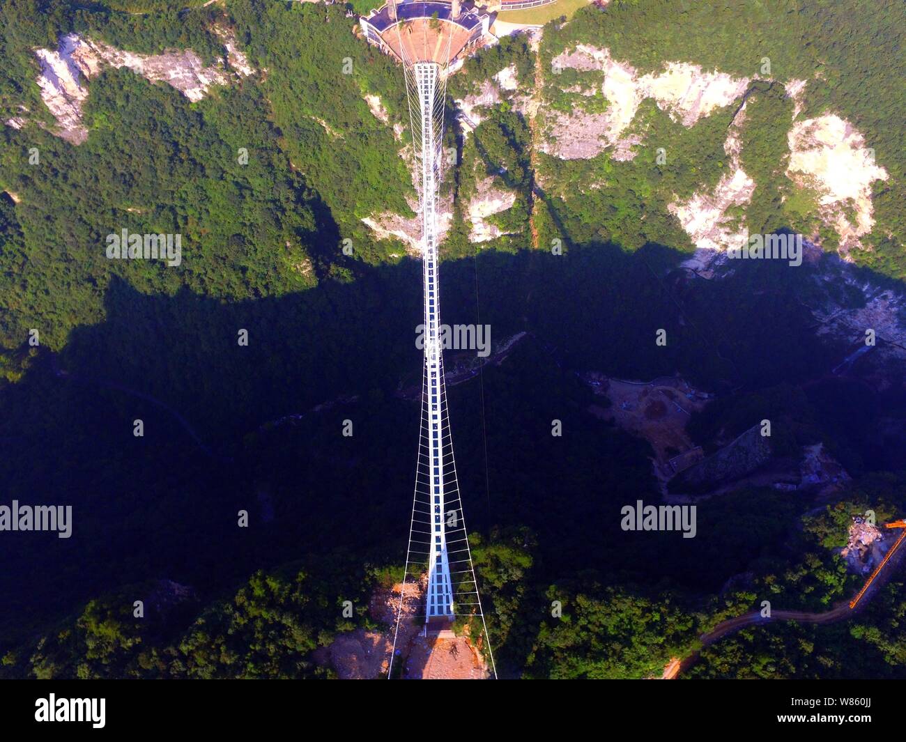 Aerial view of the world's longest and highest glass-bottomed bridge ...