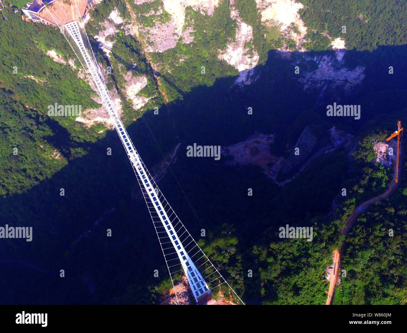 Aerial view of the world's longest and highest glass-bottomed bridge ...
