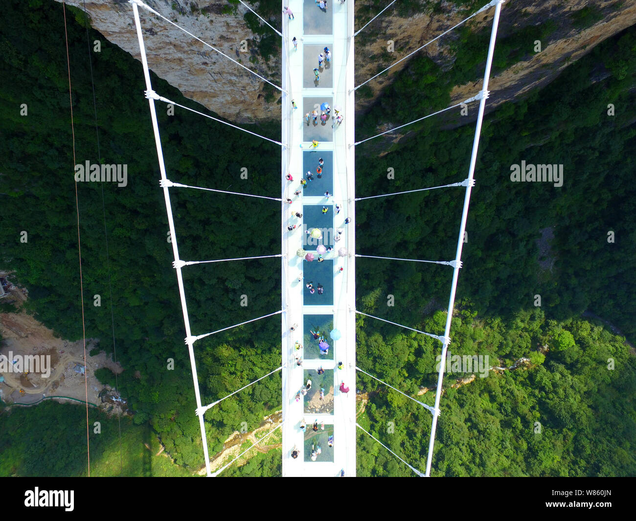 Aerial view of the world's longest and highest glass-bottomed bridge ...