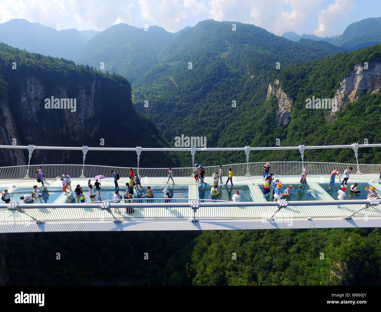 Aerial view of the world's longest and highest glass-bottomed bridge ...