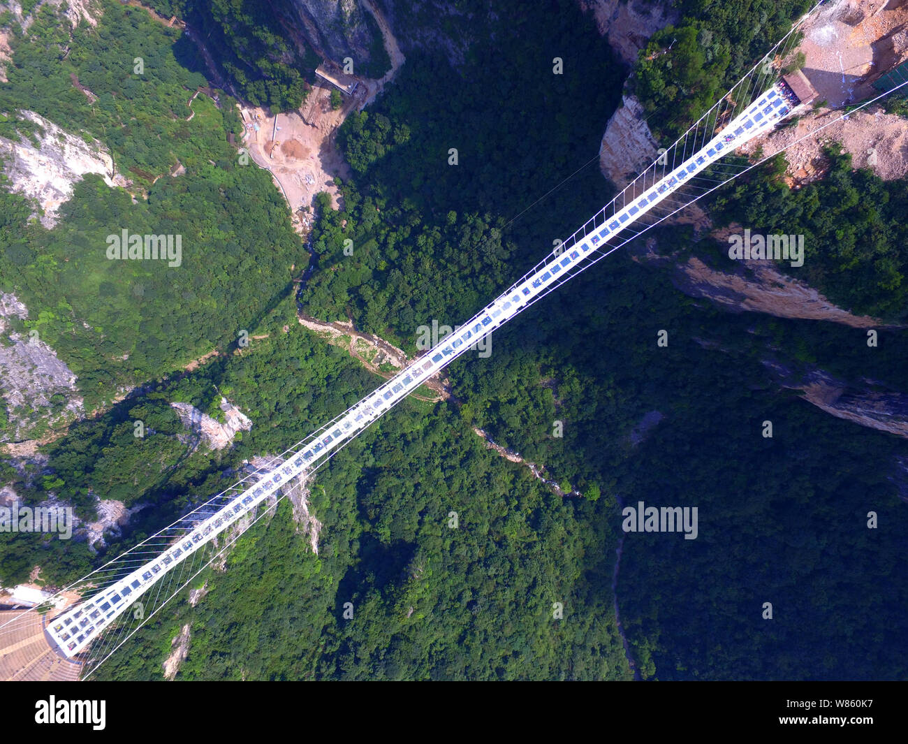 Aerial view of the world's longest and highest glass-bottomed bridge ...