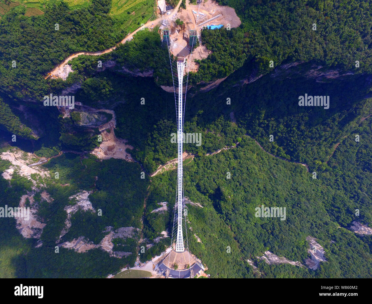 Aerial view of the world's longest and highest glass-bottomed bridge ...