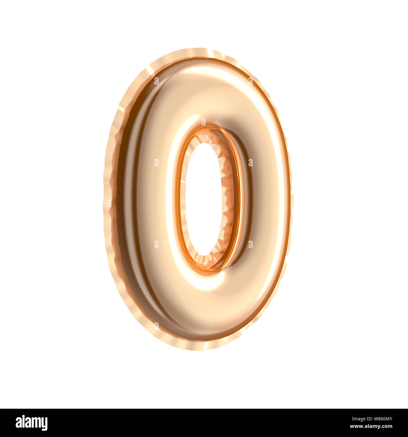 Golden color right tilt balloon number 0 isolated on white background ...