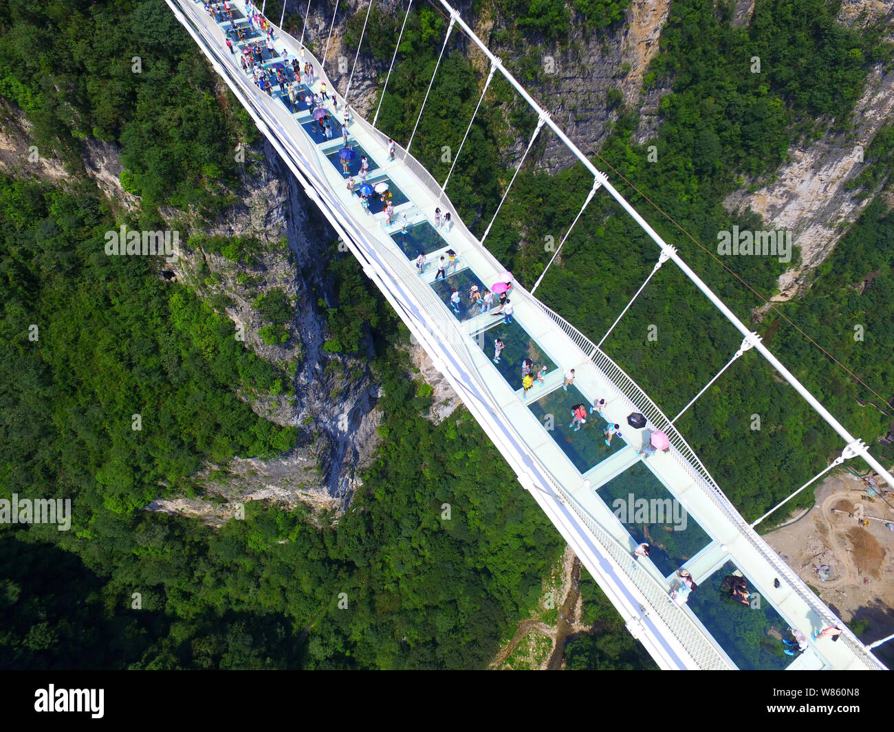 Aerial view of the world's longest and highest glass-bottomed bridge ...
