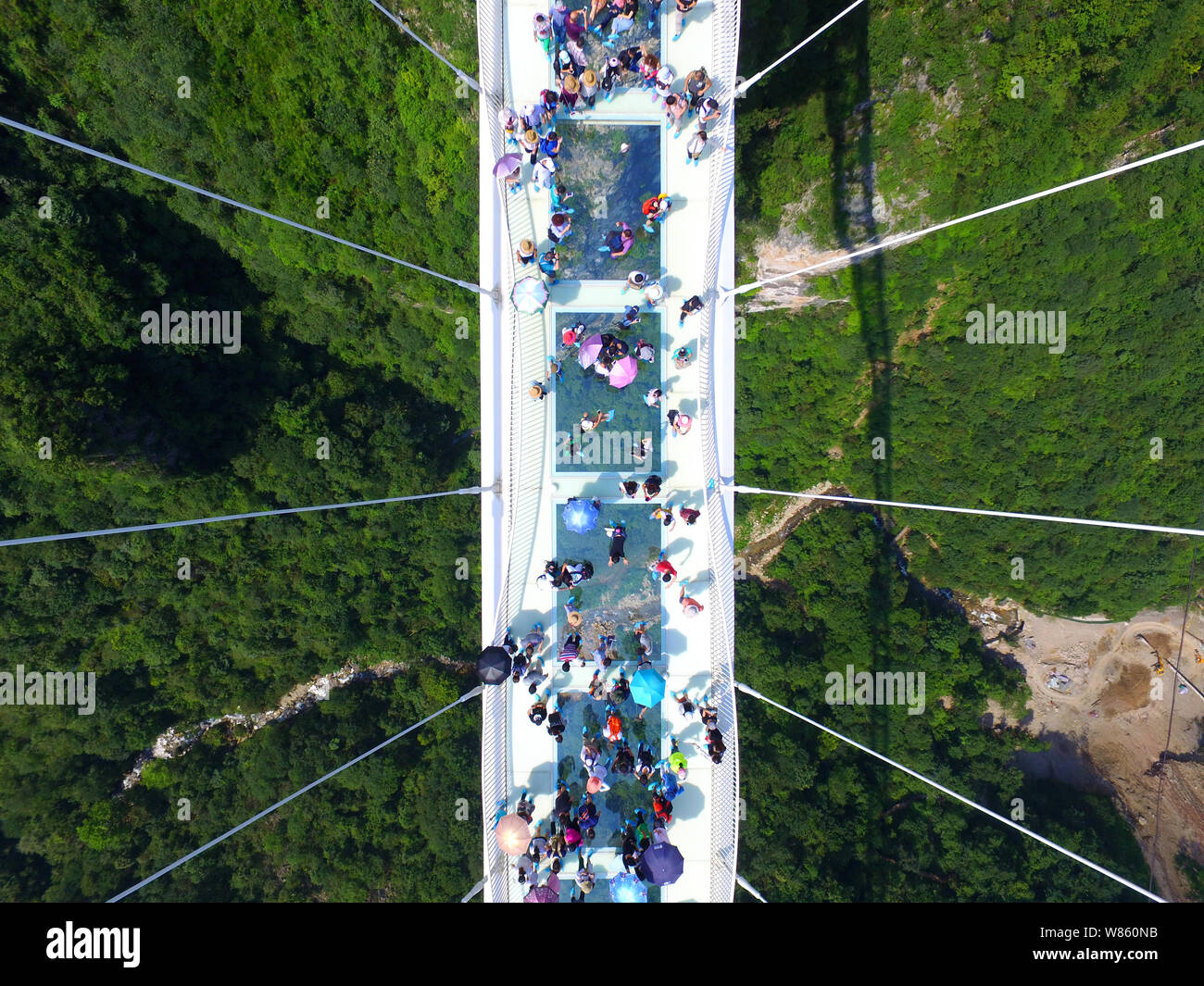 Aerial view of the world's longest and highest glass-bottomed bridge ...
