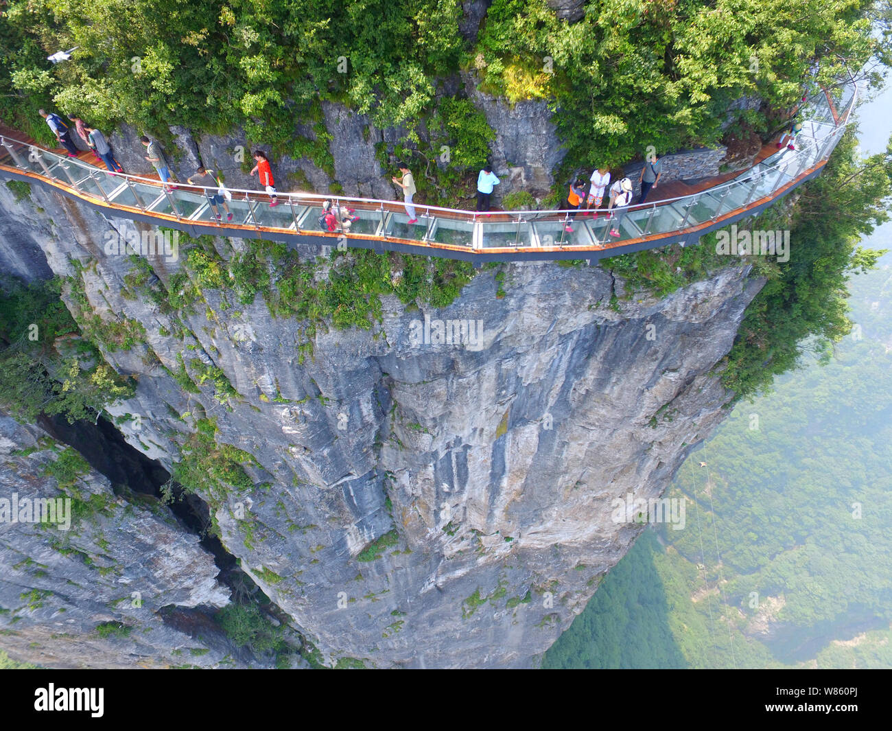 Aerial view of the 100-meter-long and 1.6-meter-wide glass skywalk on ...
