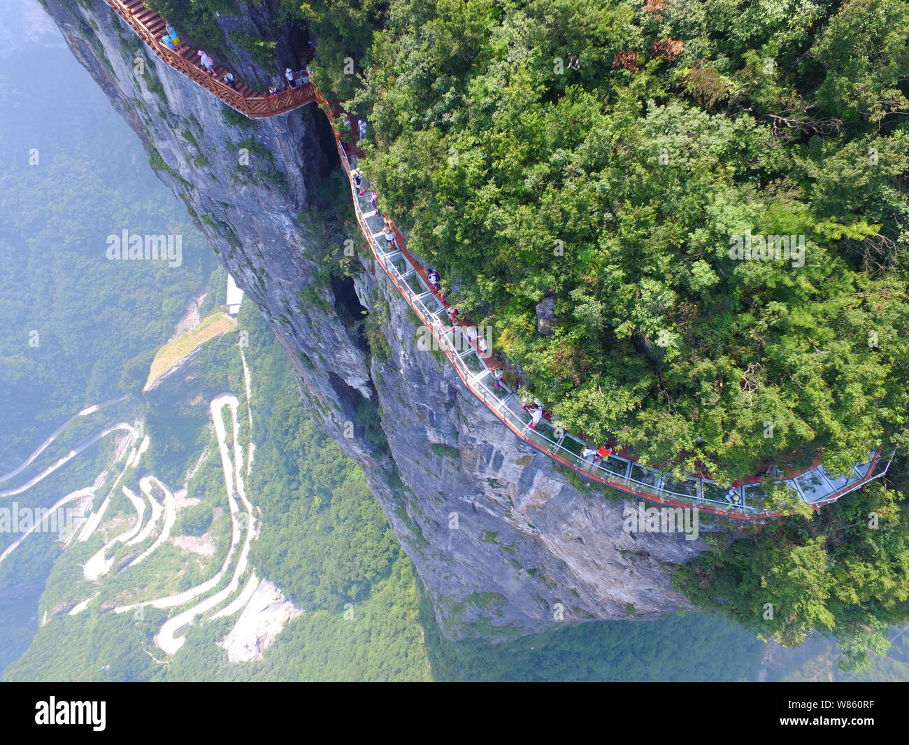 Aerial view of the 100-meter-long and 1.6-meter-wide glass skywalk ...