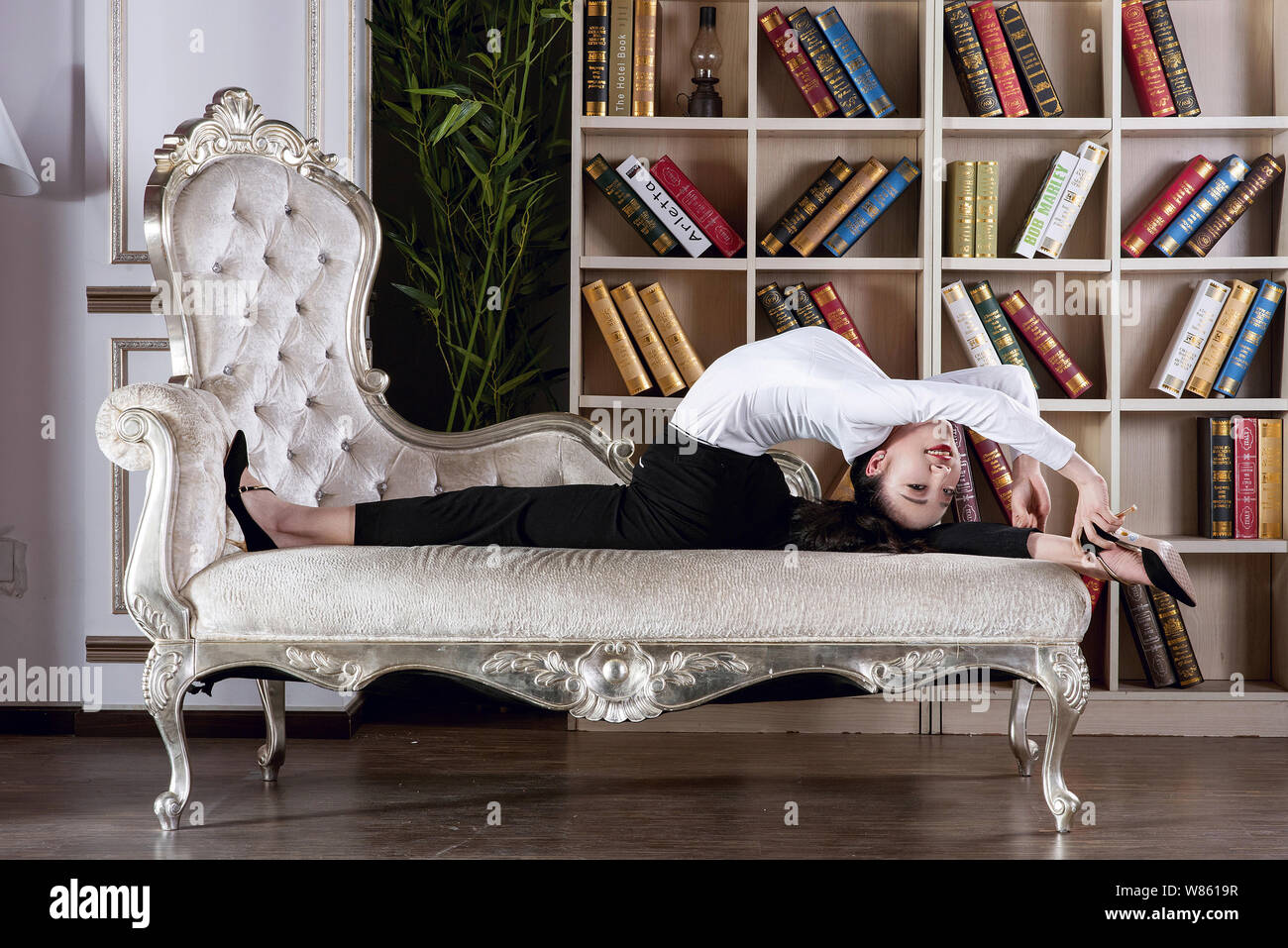 Chinese contortionist Liu Teng shows the flexibility of her body in her ...