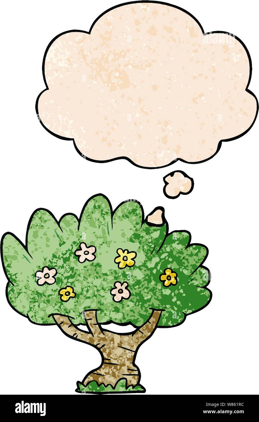 cartoon tree with thought bubble in grunge texture style Stock Vector ...