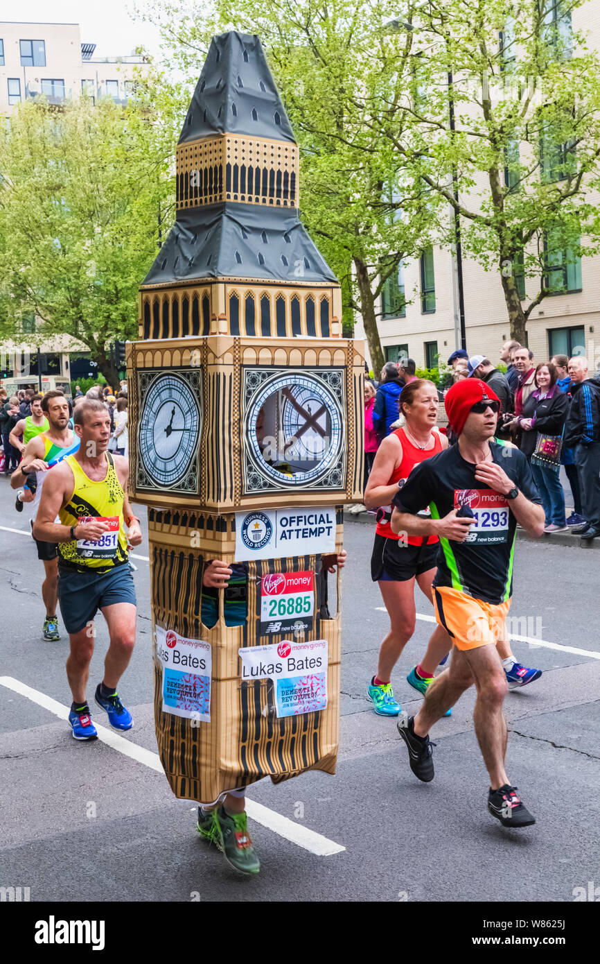 England, London, London Marathon 2019, Runner Lucas Bates Carrying ...