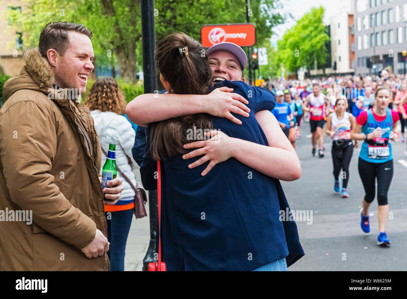 England, London, London Marathon 2019, Female Runner Stopping Briefly ...