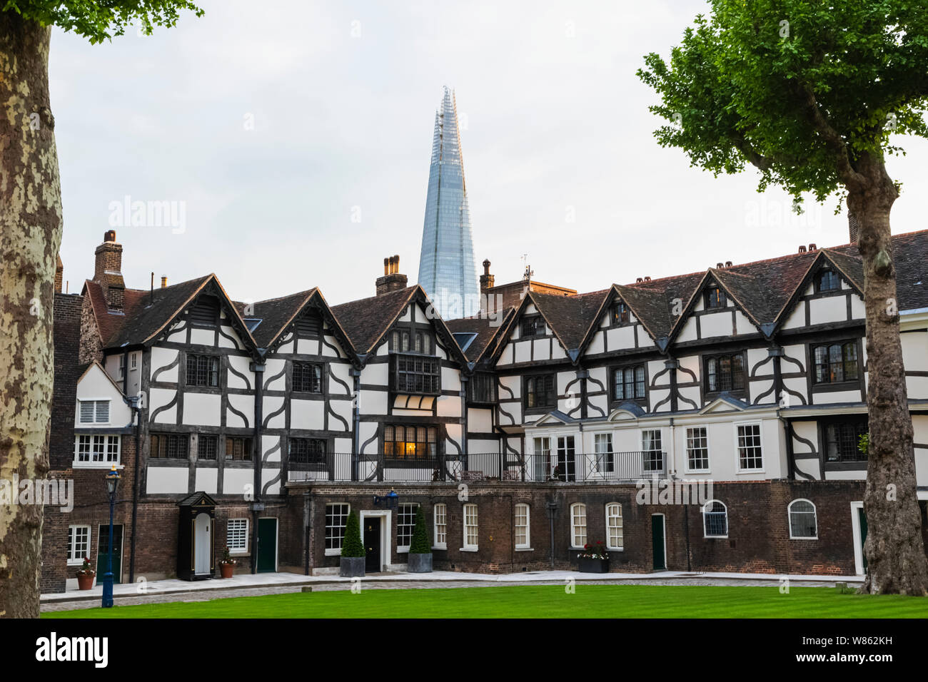 England, London, Tower of London, Tudor Houses on Tower Green with The ...