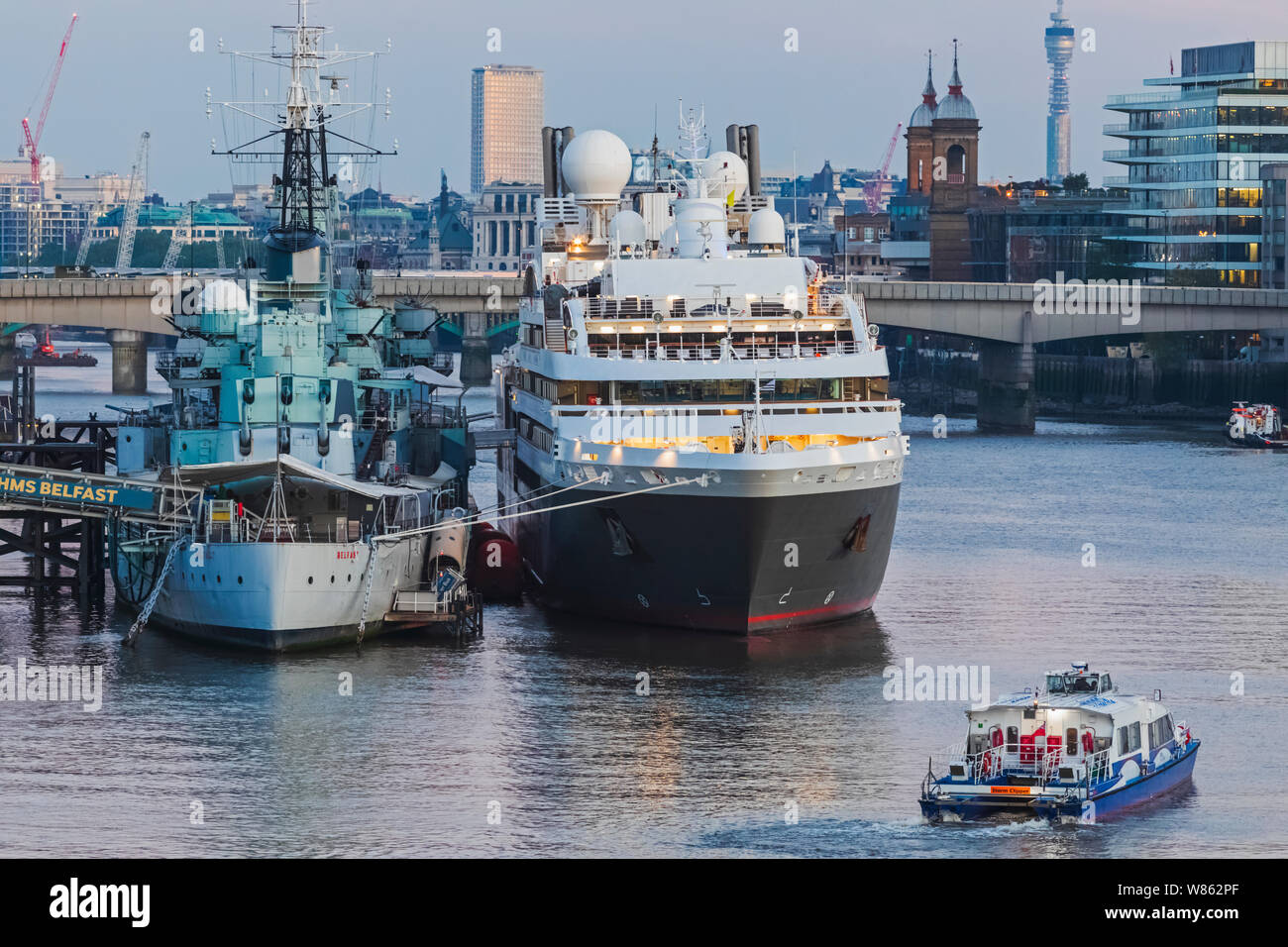 England, London, Southwark, Museum Ship HMS Belfast and Luxury French ...