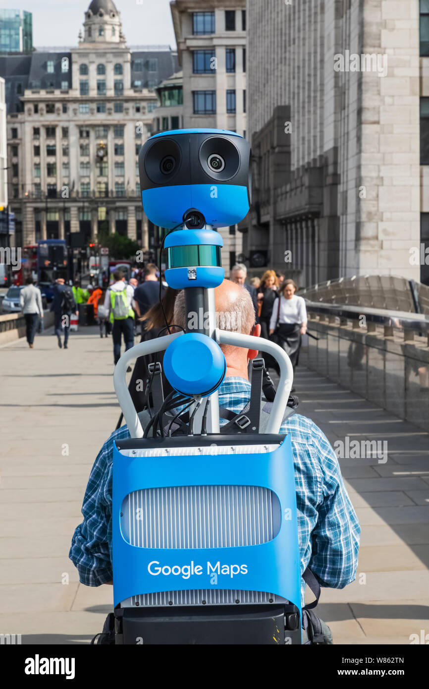 England, London, Man Carrying 360 degree Camera for Google Street Level ...