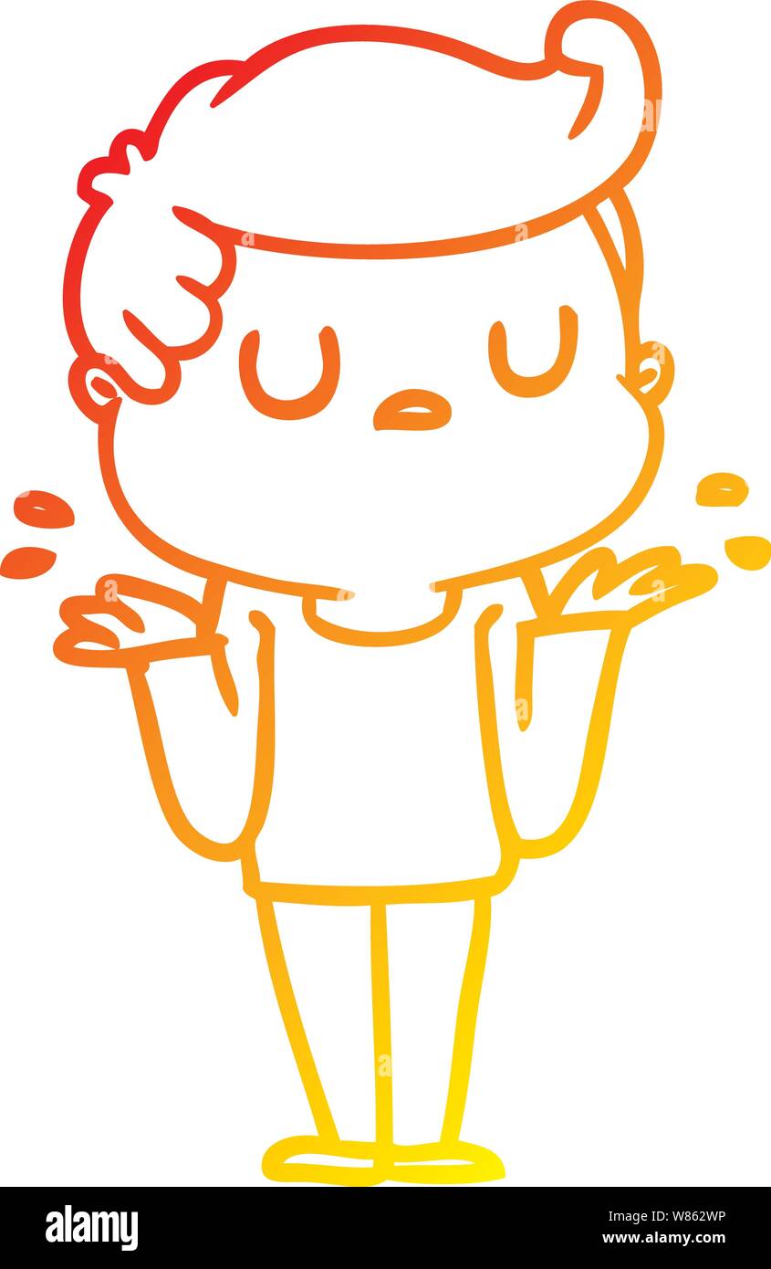 warm gradient line drawing of a cartoon aloof man shrugging shoulders ...
