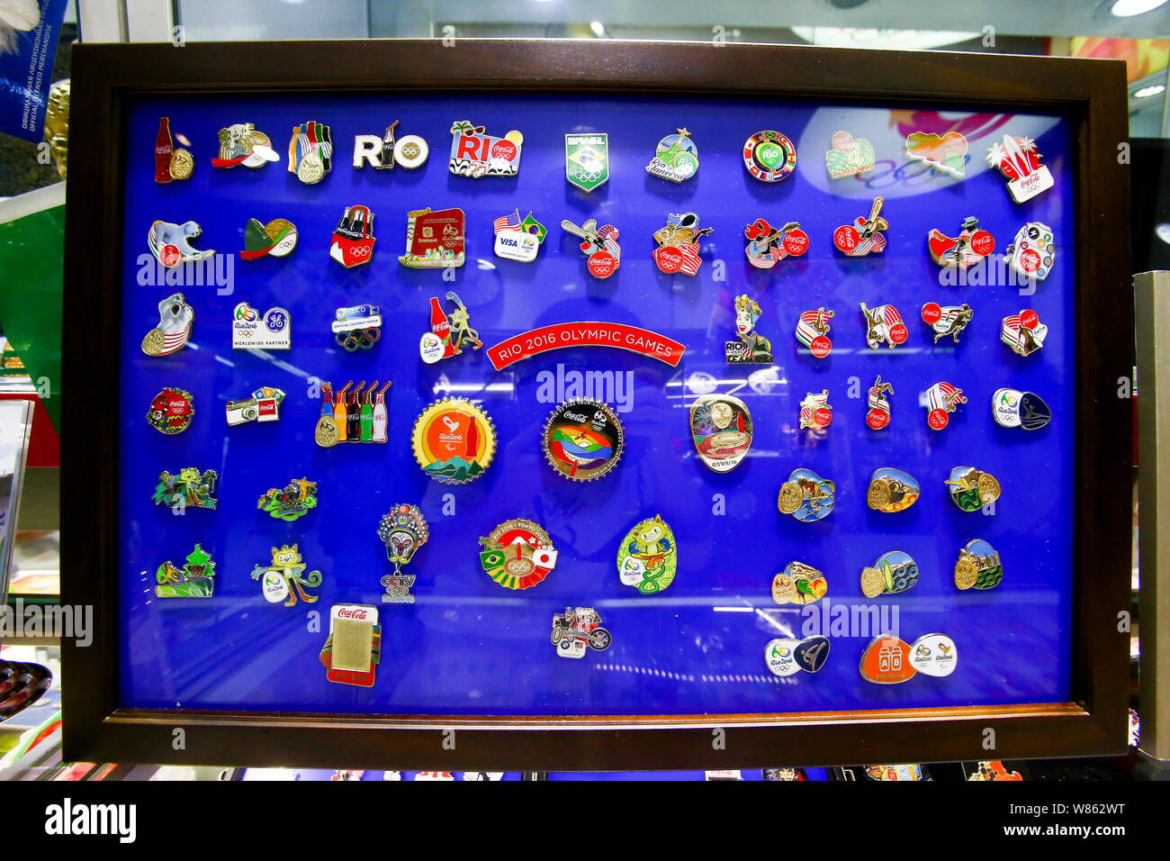 Emblems of the 2016 Rio Summer Olympics are for sale at a Chinese ...