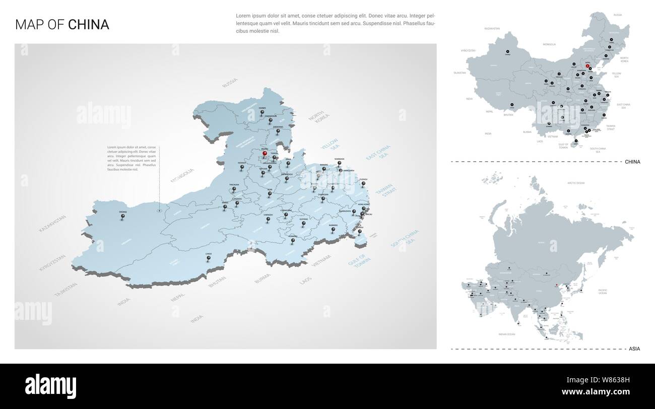 Vector set of China country. Isometric 3d map, China map, Asia map ...