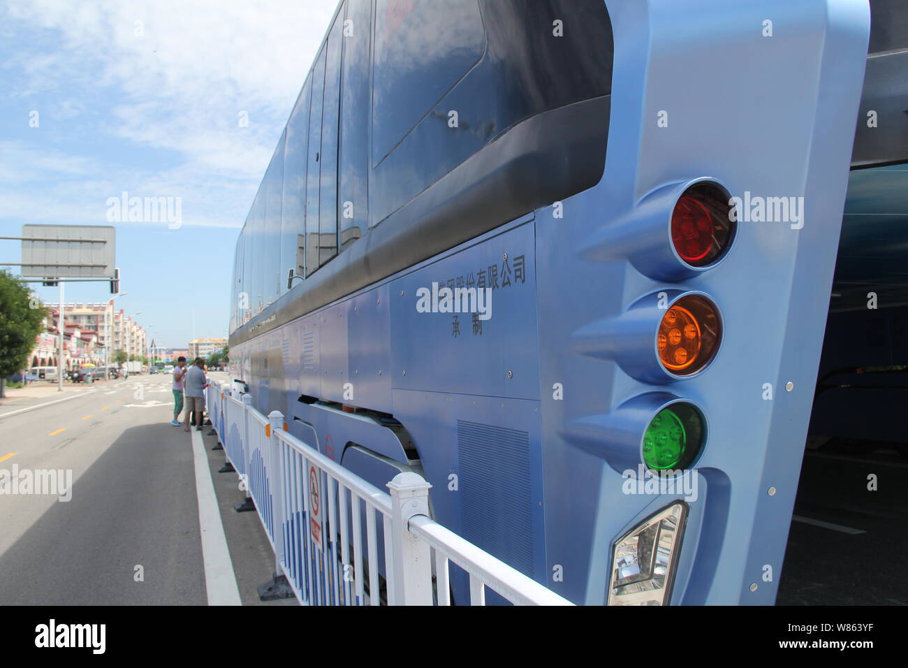 The Transit Elevated Bus (TEB) is pictured on Fumin road in Qinhuangdao ...